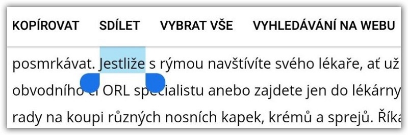 Jak kopírovat a vložit text v mobilu (sms, e-mail, www) | infovnice.cz